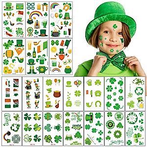 BROTOU 20 Sheets St. Patrick's Day Tattoos Stickers, Shamrock Tattoos Temporary Stickers, Irish St. Patrick's Day Parade and Favors Party Decorations