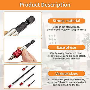 OAOJUBR Drill Bit Extension, 1/4 Magnetic Extension Set, High-Precision with Magnetic Bit Holder, 4 Pcs Multi-Function Impact Drill Bit Holder and Drill Extension