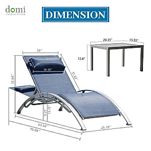 Domi Lounge Chair Set of 3, Aluminum Lounge Chairs for Outside with 5 Adjustable Positions, Chaise Lounge Outdoor for Pool, Garden, Beach, 2 Pool Chairs and 1 Side Table(Blue)
