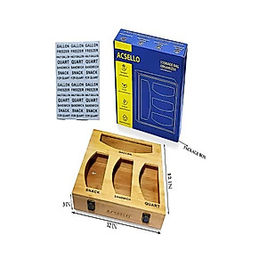 ACSELLO Wooden Ziplock Bag Storage Organizer for Drawer - Bamboo Bag Storage Organizer – Gallon, Plastic, Snack, Sandwich Bag Organizer For Kitchen - Storage Bag Holder