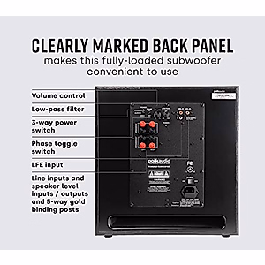 Polk Audio PSW505 12" Powered Subwoofer - Deep Bass Impact & Distortion-Free Sound, Up to 460 Watts, Easy Integration with Home Theater Systems, BLACK