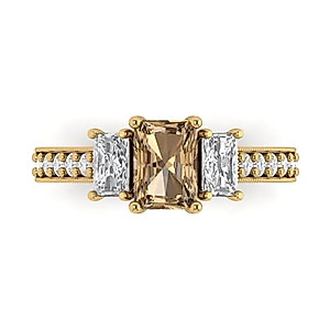 Clara Pucci 1.82ct Emerald Cut 3 stone Champagne Simulated Diamond Engagement Promise Anniversary Bridal Ring 18K Yellow Gold 10.75