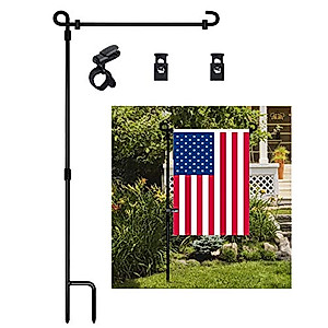 HOOSUN Garden Flag Stand, Premium Garden Flag Pole Holder Metal Powder-Coated Weather-Proof Paint with one Tiger Clip and two Spring Stoppers without flag