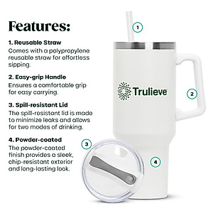 TRULIEVE 40oz Insulated Tumbler with Handle and Straw – Stainless Steel Travel Coffee Mug, Double-Wall Vacuum Cup for Hot & Cold Drinks, Spill-Resistant Lid, Large Capacity for Work, Gym & Commute