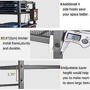EKNITEY Adjustable Storage Shelf, Metal Kitchen Shelving, Microwave Oven Shelf Utility Storage Shelf with 4 Hooks(4-Tier)