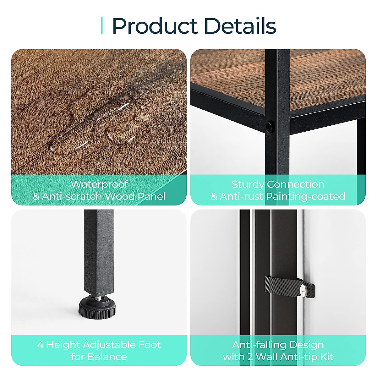 LINSY Home 5-Tier Bookshelf and Bookcase, 63" Tall Freestanding Bookcase, Storage Shelves for Library, Bedroom, Living Room, Home Office, White Oak