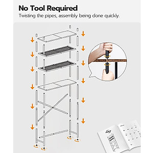 HOOBRO Over The Toilet Storage, 4-Tier Over Toilet Bathroom Organizer, Freestanding Above Toilet Shelf with Adjustable Feet, Space Saving, Easy to Assemble, Rustic Brown and Black BF64TS01