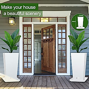 Elevens Set of 2 Tall Outdoor Planters 28 Inch, Large Planters for Indoor Outdoor Plants, Tapered Square Flower Pots with Tray for Patio, White
