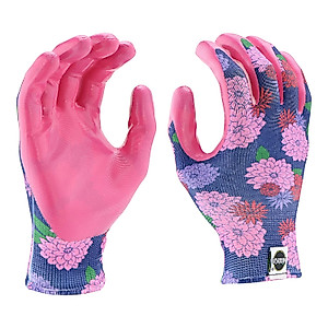 Miracle-Gro Women's Nitrile Coated Grip Floral Pattern Gardening Work Gloves, Extreme Comfort, Excellent Grip, Water Resistant, Pink/Purple, Medium, (MG37126/WML)