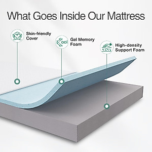 Novilla Twin XL Mattress, 6-Inch Gel Memory Foam Mattress for Cool Night & Pressure Relief，Medium Firm XL Twin Size Mattress in a Box, Bliss