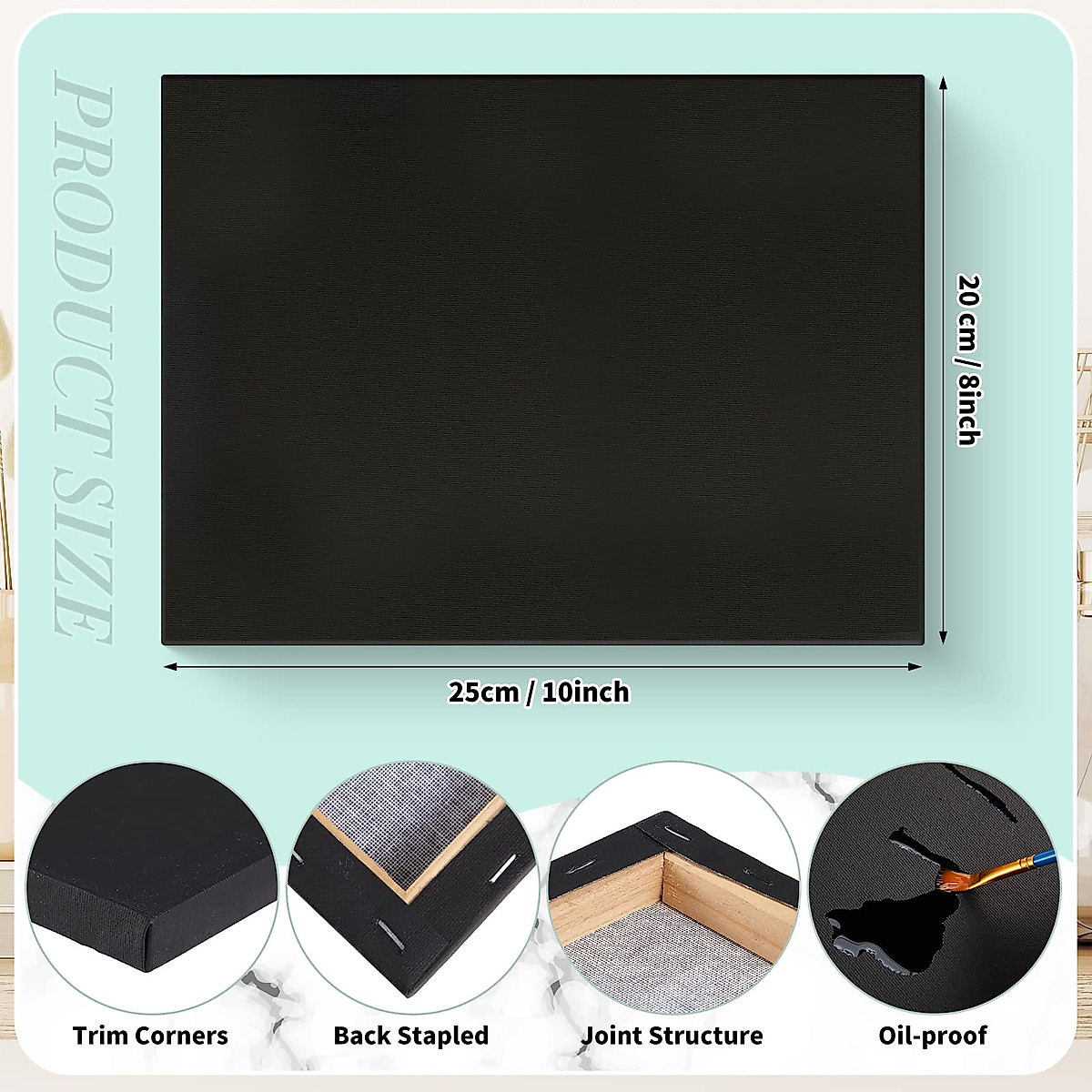 Thenshop 20 Pcs Black Canvas, Stretched Canvases for Painting, Blank Black Art Painting Supplies,8 oz Triple Primed 100% Cotton(8 x 10 Inch)