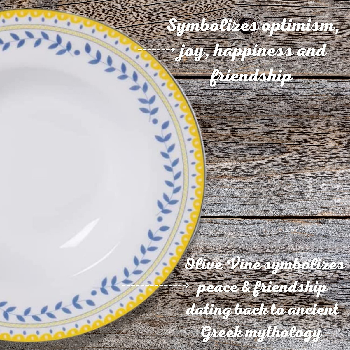 Braque Ceramic Pasta Plates 10oz, 8.5 in, Set of 6- Serving, Salad, Dinner Plate- Microwave, Oven & Dishwasher Safe, Scratch Resistant, No-Spilling Design Dinnerware- Kitchen Porcelain Dish-Olive Vine