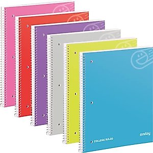 Enday College Ruled Notebook, 1 Subject Notebook College Ruled, Hardcover Spiral Bound Notebooks for School and College, 70 Sheets lined Notebook (6 Pack)