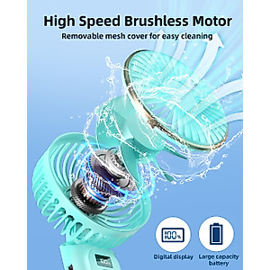 TUNISE Portable Handheld Fan, Neck Fan, 4000mAh Desk Fan, 180° Adjustable, 6 Speed Wind, Display Electricity in Real Time, USB Rechargeable Foldable Fan, Quiet Personal Fan as Power Bank