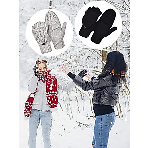 Bememo 2 Pairs Convertible Mittens for Women, Women's Fingerless Gloves with Mitten Cover Winter Knitted Convertible Gloves with Buttoned Thumb Cover