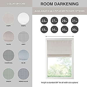 Madison Park Galen Cordless Roman Shades - Fabric Privacy Single Panel Darkening, Energy Efficient, Thermal Insulated Window Blind Treatment, for Bedroom, Living Room Decor, 31" x 64", Ivory