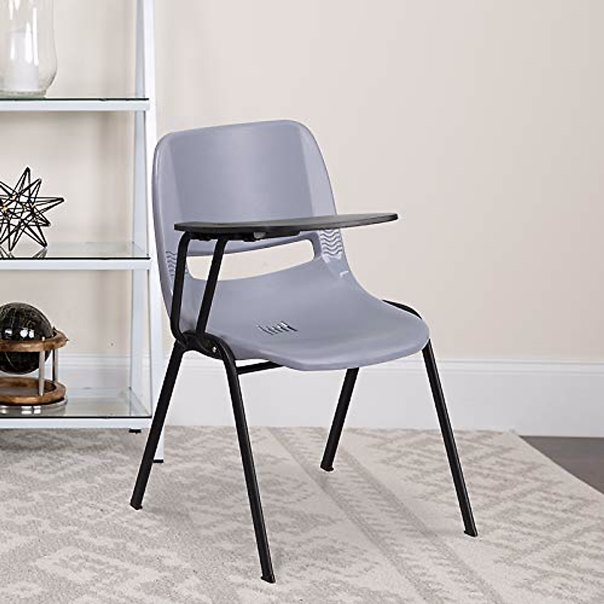 Flash Furniture HERCULES Gray Ergonomic Shell Chair with Right Handed Flip-Up Tablet Arm