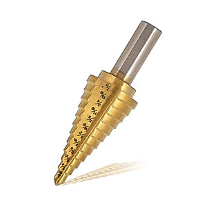 Saiper Titanium Step Drill Bit 3/16" to 7/8" (12 Step Sizes) HSS 4241 Triangle Handle Step Drill Bits Drill Holes for Plastic, Aluminum, PV Plate