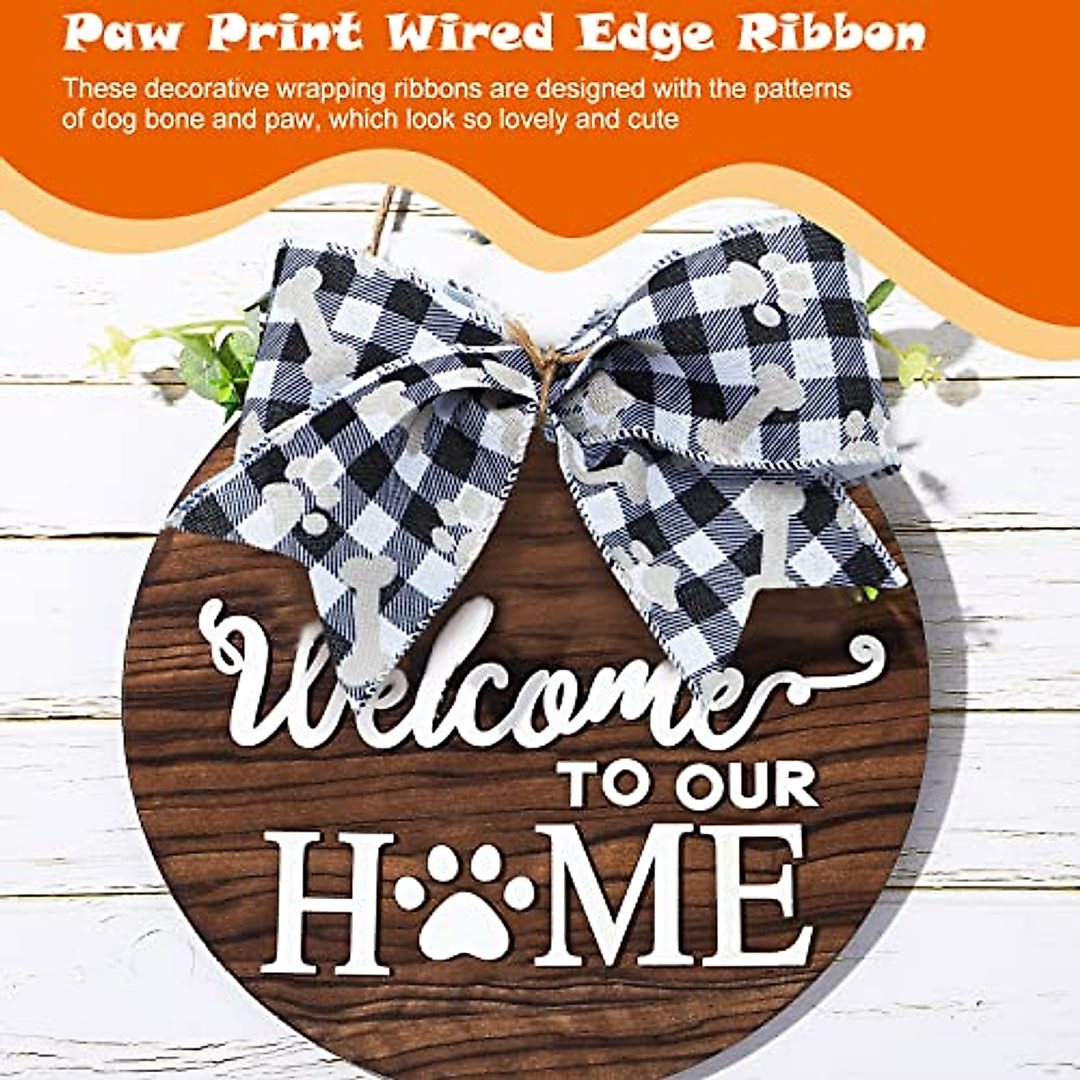 3 Rolls 19.5 Yards Paw Print Ribbon Dog Bone Ribbon Dog Paw Wrapping Ribbon Paw Print Wired Edge Ribbon Decorative Wrapping Ribbons for DIY Wrapping Craft（Beige, Red Black Plaid, White Black Plaid）