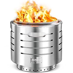 BeyondHOME 19.3 Inches Smokeless Instant Fire Pit, Stainless Steel Fire Pit Wood Burning with Ash Pan, Bonfire Stand, 10 Second Setup, Suitable for Outdoor Camping, Garden