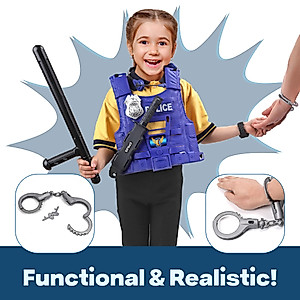 Ultimate All-in-One Kids Police Role Play Toy Kit - 15-Piece Policeman Pretend Play Set for Kids - SWAT Accessories for Dress Up Costumes - Badge, Shield, Vest, Handcuffs Included