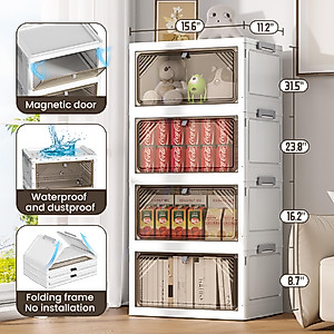 AHEONLAR 4 Tier Plastic Storage Bins with Drawers - Foldable Stackable Storage Bins with Lids - Closet Craft Organizers and Storage - 24QT Plastic Drawer Storage for Bedroom Study Toy Room Office