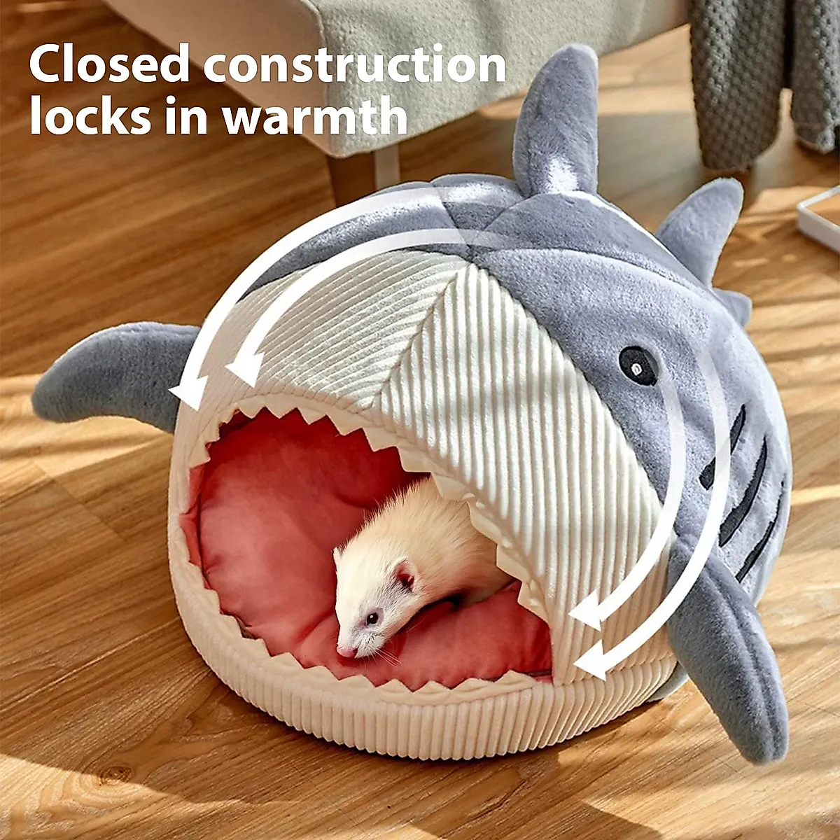 Ferret Bed Cave and Hideouts | Ferret Hammock for Cage | Ferret Hideaway Bed Accessories | for Small Pet Cushion Long Plush Soft Washable for Ferret & Small Animals (Shark Shape)
