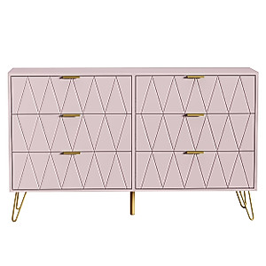 UEV 6 Drawer Dresser for Bedroom,Pink Dresser with Wide Drawers and Metal Handles,Modern Dresser Chest for Bedroom,Living Room,Entryway(Large Pink)