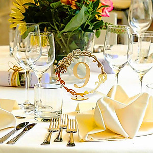 NAWTOR 20Pcs Gold Acrylic Table Numbers Lace Table Numbers With Stands Holder Base Elegant Mirror Table Numbers for Wedding Party Event Catering