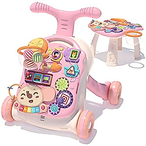 QDRAGON 3 in 1 Baby Walker and Activity Center for Baby Girl,Toddler, Learning to Walk, Sit to Stand, Early Learning Push Toys for Infant 6-12 Months Pink