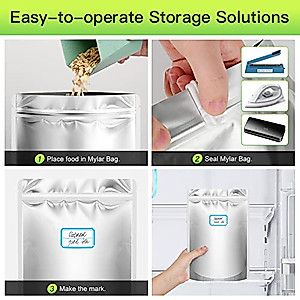 100PCS Mylar Bags with 400cc Oxygen Absorbers, 11.8 Mil Thicker Long Term Food Storage Bag, 1 Gallon 10x14 6x9 4x6 Stand-up Zipper Resealable Heat Sealable for Airtight Smell Proof Packaging