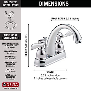 Delta Faucet Windemere Centerset Bathroom Faucet, Chrome Bathroom Sink Faucet, 2 Handle Bathroom Faucet, Metal Drain Assembly, Chrome B2596LF