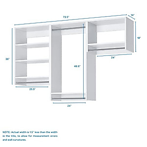 Closet Kit with Hanging Rods - Corner Closet System - Closet Shelves - Closet Organizers and Storage Shelves (White, 75 inches Wide) Closet Shelving