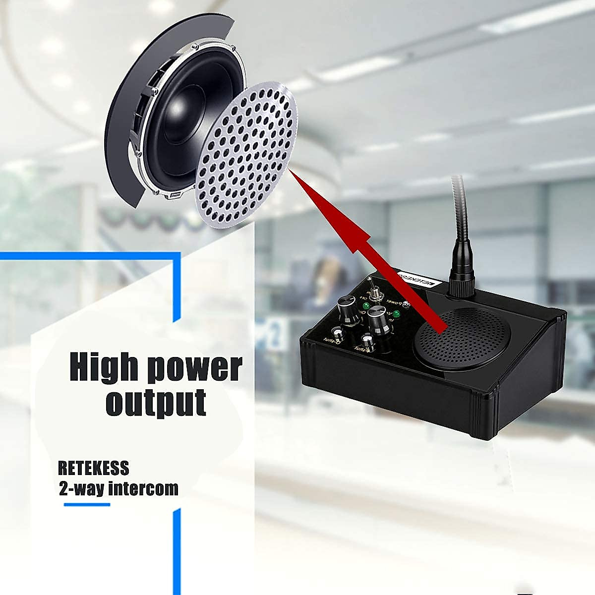 Retekess TW106 Window Intercom, Loud Speaker, Support External Microphone, Intercom System for Business, School, Hospital, Store