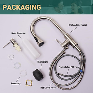 APPASO Kitchen Faucet with Soap Dispenser, Brushed Nickel Kitchen Faucet with Pull Down Sprayer (3 Modes), 304 Stainless Steel High Arc 360 Degree Swivel Single Handle Faucet for Kitchen Sink