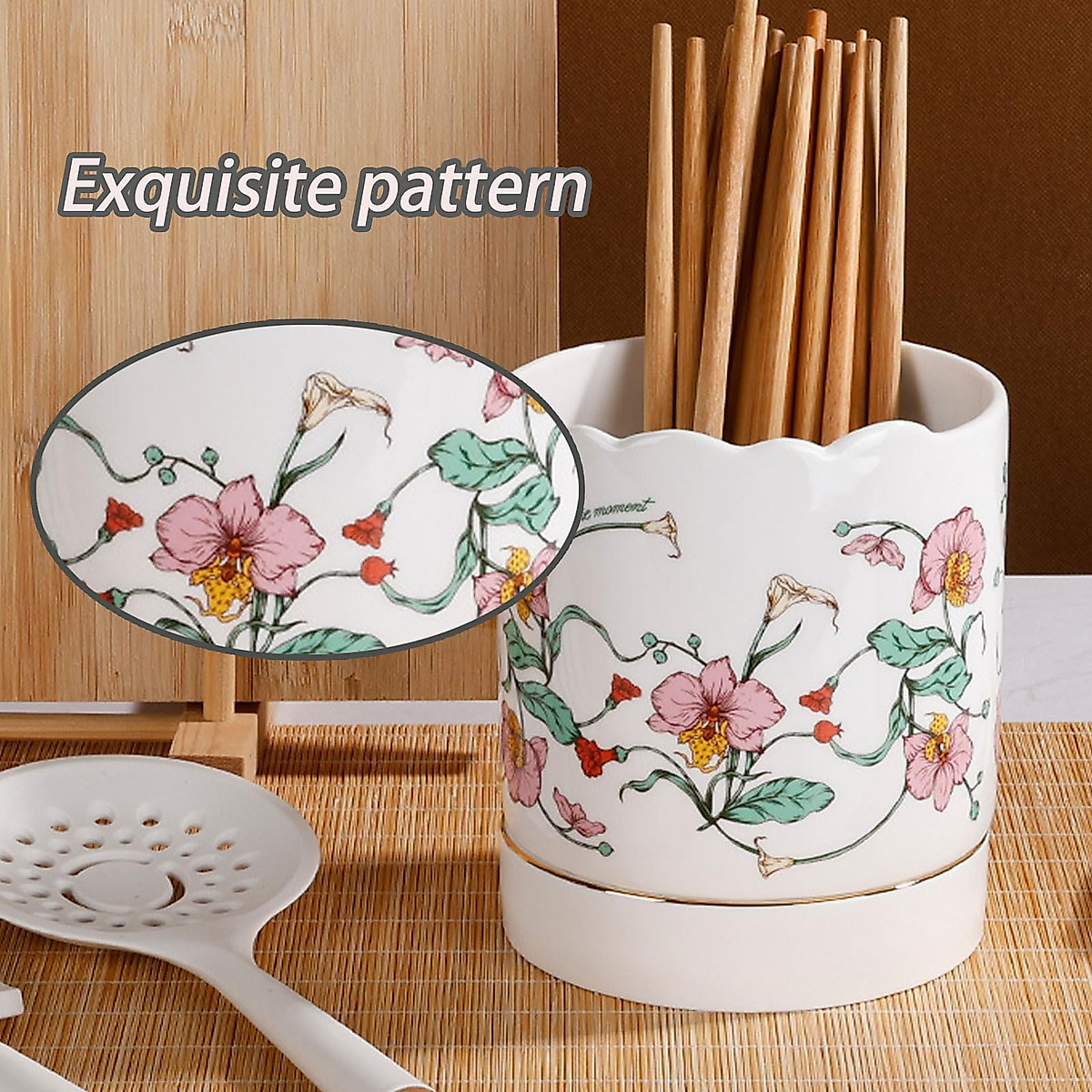 Dxcaicc Utensil Holder,Drainer Ceramic Cooking Utensil Holder,Ceramic Kitchen Utensil Holder for Countertop,Large Ceramic Stable Utensil Caddy,Cooking Utensils Holder for Kitchen