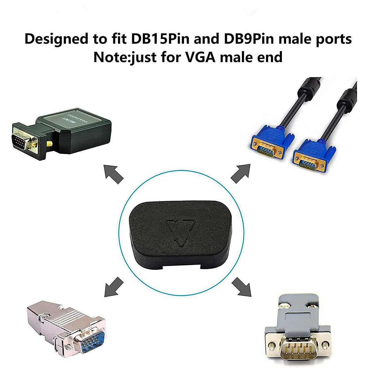 SHANFEILU VGA Port Cover Anti Dust Cap VGA Plug Protector for RS232,DB15,DB9 VGA Male Port Connectors 50 PCS 17 mm x 9 mm(Black)