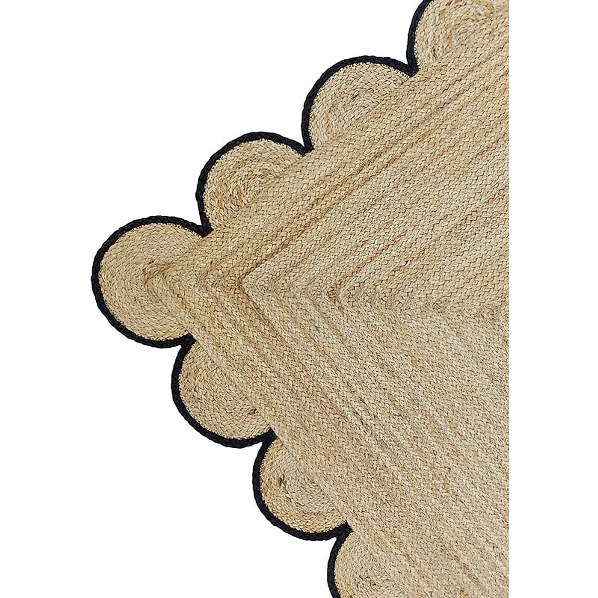 KALVEERA Jute Area Rug for Home and Living Room Décor Rectangular Scalloped Vintage Jute Area Rug Carpet Black 4' x 6'