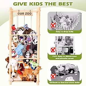 Woodure Stuffed Animal Toy Storage Organizer, Wooden Stuffed Animal Zoo Holder Soft Toy Organizer for Nursery Play Room Bedroom Kid Room