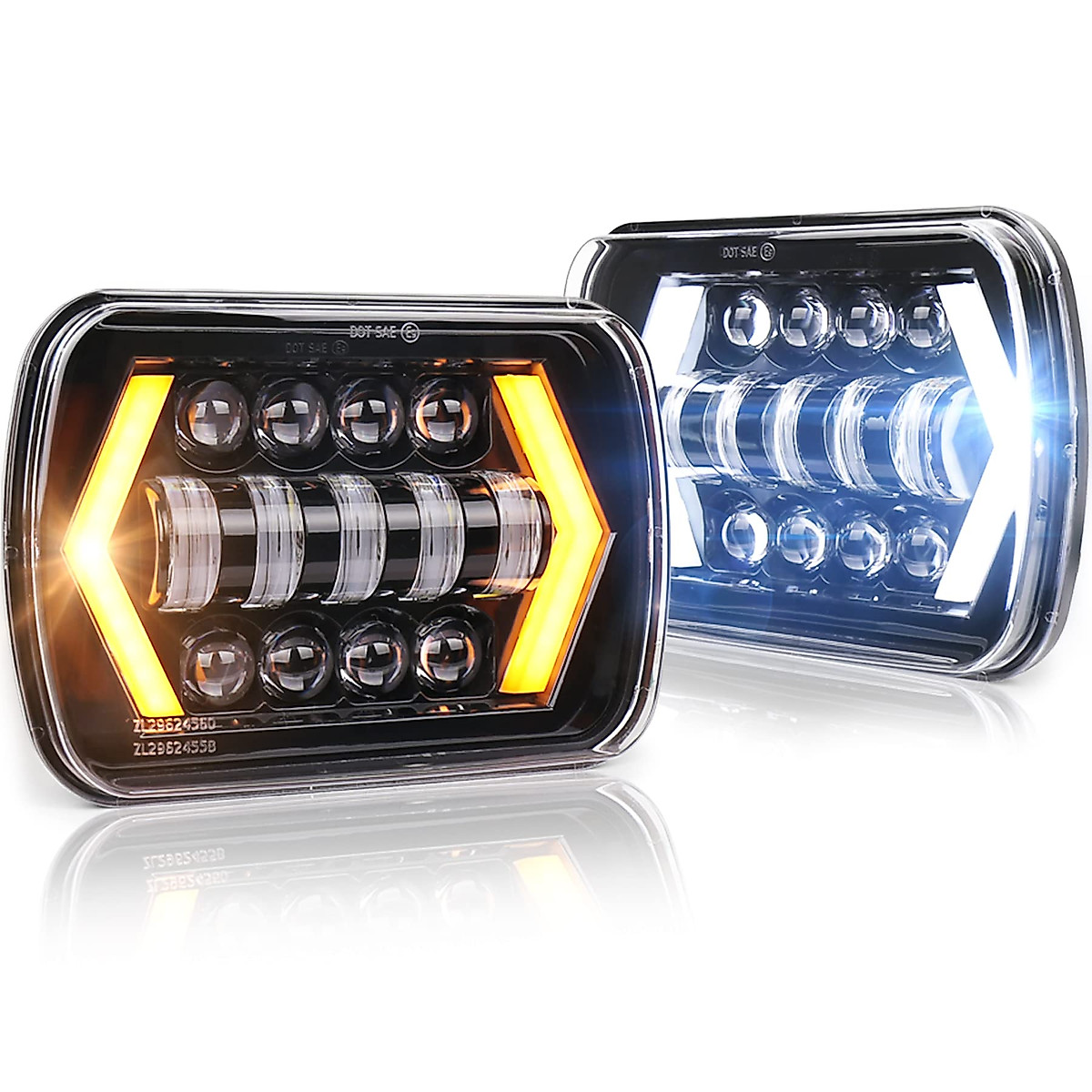 OVOTOR 7x6 inch Halo LED Headlights, 5x7 inch Square LED Headlamp with Arrow Angel Eyes DRL Turn Signal Light Replaces H6054 H5054 H6054LL 69822 Fit Trucks Wrangler XJ YJ Sedans GMC