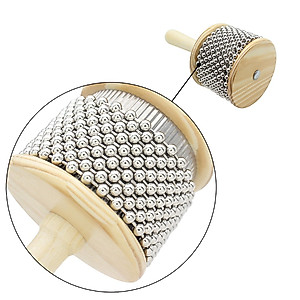 Mowind Wooden Cabasa Hand Shaker Percussion Instrument with Metal Beads for Classroom Band 3.4" Size