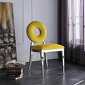 Meridian Furniture Carousel Collection Velvet Upholstered Dining Chair in Chrome Stainless Steel Finish, 18" W x 23.5" D x 35" H, Yellow