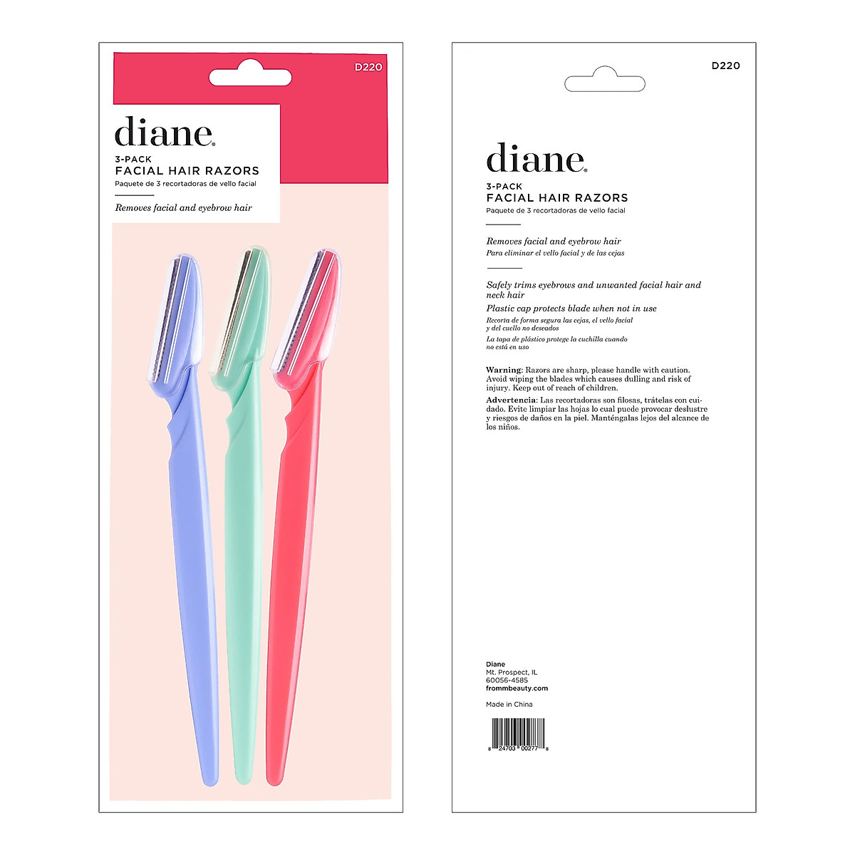 Diane D220 Eyebrow Facial Hair Shaper Trimmer, Dermaplaning Razor - 3 Pack