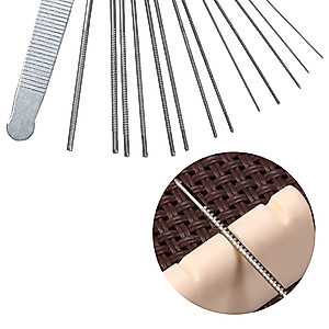 1Set Yootones Guitar Bridge Saddle Nut File Set, 13 Different Size Stainless Steel Files with Grinding Stone Compatible with Electric Acoustic Guitar Ukulele Bass Guitar Banjo