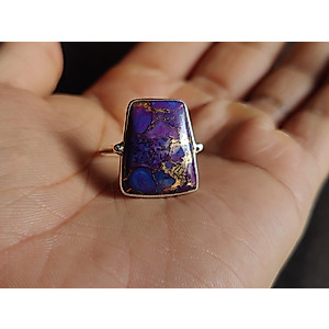 Handmade Jewelry, Purple Copper Turquoise Ring, 925 Solid Sterling Silver Ring, Boho Ring, Turquoise Gemstone Ring, Silver Jewelry, Gift for Her (10)
