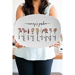The Pine Trove Birth Flower Personalized Platter for Nanny for Mother's Day, Christmas, Birthday (10x14 inch, ThermoSāf® Polymer Platter)