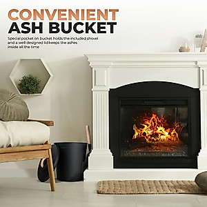 Heavy-Duty Fireplace Ash Bucket with Lid, Handle and Shovel, Large Metal Coal Hod for Wood Stoves, Fireplaces, and Outdoor Fire Pits, Heat-Resistant 10x10x13 Inches (5.2 Gallon)