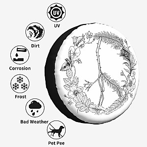 AOYEGO Peace Sign Spare Tire Cover 15 inch Boho Hippie Wreath Polyester Universal Wheel Tire Cover for Trailer Camping Weatherproof for Rv SUV Truck Camper Travel