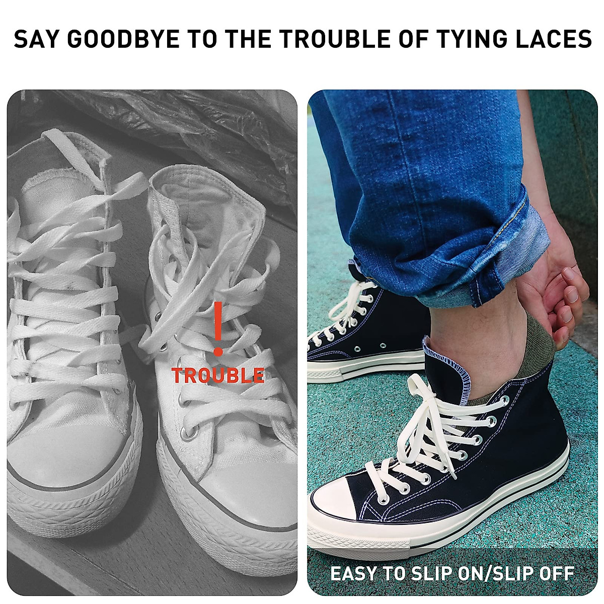 UamGlsob 2 Pairs 5/16" Wide Elastic Shoe Laces Replacement Laces for Converse High Tops Sneakers, Stretch Flat Shoelaces Shoe Strings for Vans High Tops Skate Shoes (03-White, 54'')