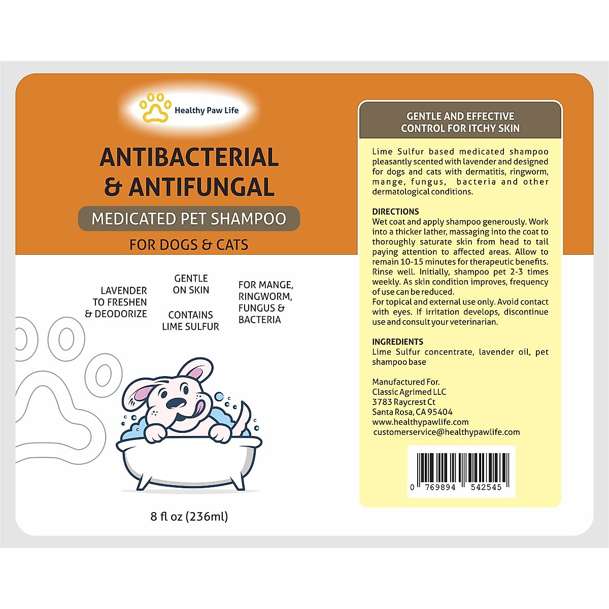 Healthy Paw Life Classic's Lime Sulfur Pet Shampoo - Pet Care and Veterinary Solution for Itchy and Dry Skin - Safe for Dog, Cat, Puppy, Kitten, Horse